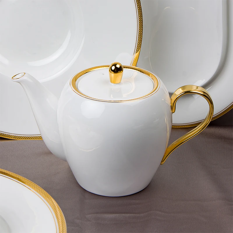 57 Pcs Gold Rim Bone China Porcelain Dinner Plate Set Dinnerware Sets ...