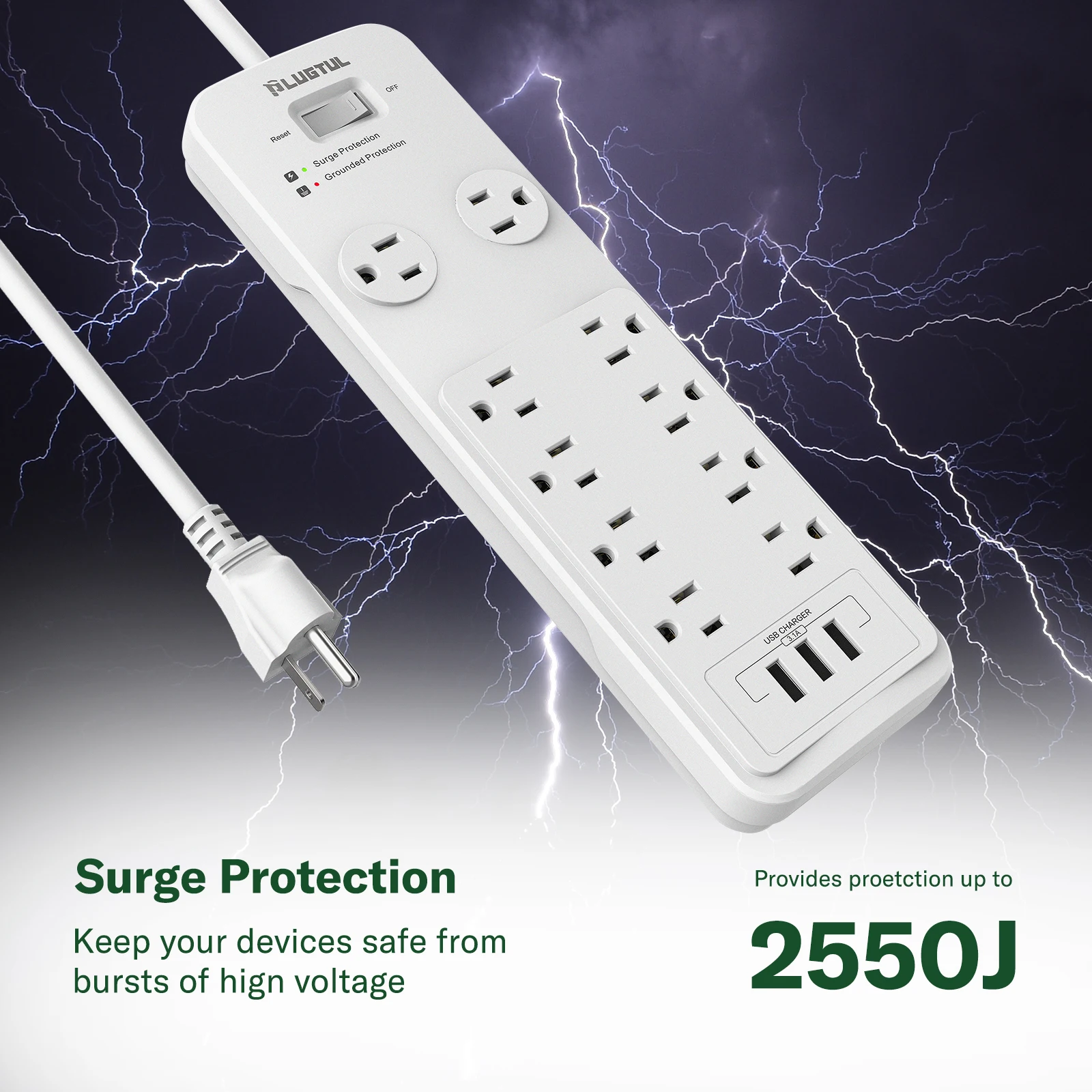 Us Electric Extension Board Power Strip,10 Outlet Etl Power Bar With ...