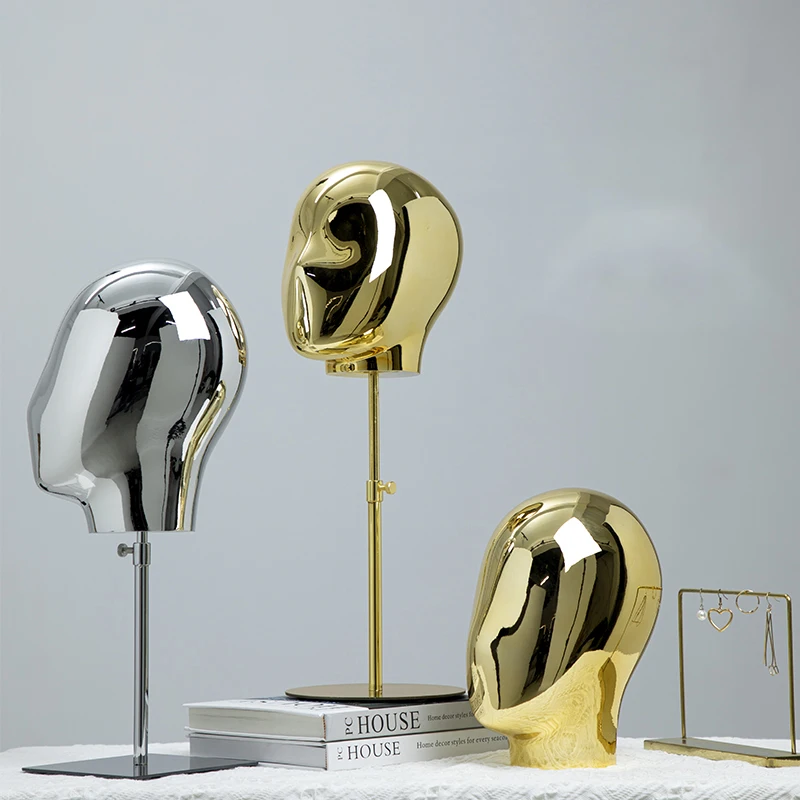 Luxury Gold Chromed Wig Display Mannequin Head Dress Form Torso Plate ...