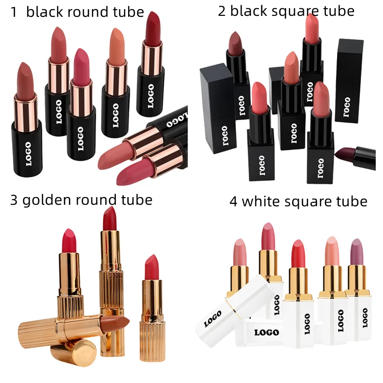 Golden Round Tube Matte Lipstick Velvet Matte Finish Long-lasting ...