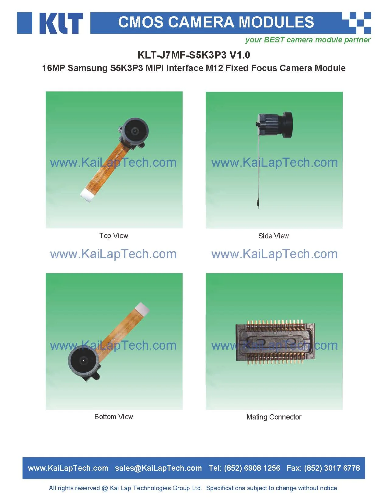 16mp S5k3p3 Mipi Interface M12 Fixed Focus Camera Module Klt-j7mf ...