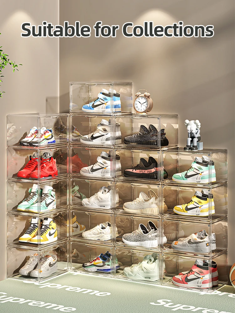 Transparent Acrylic Side Drop Display Stand Stackable Sneakers Cabinet ...