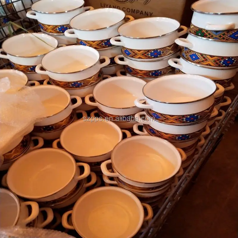 Ethiopian Traditional Art Enamel Cookingware Set - 5pcs Cast Iron Set ...