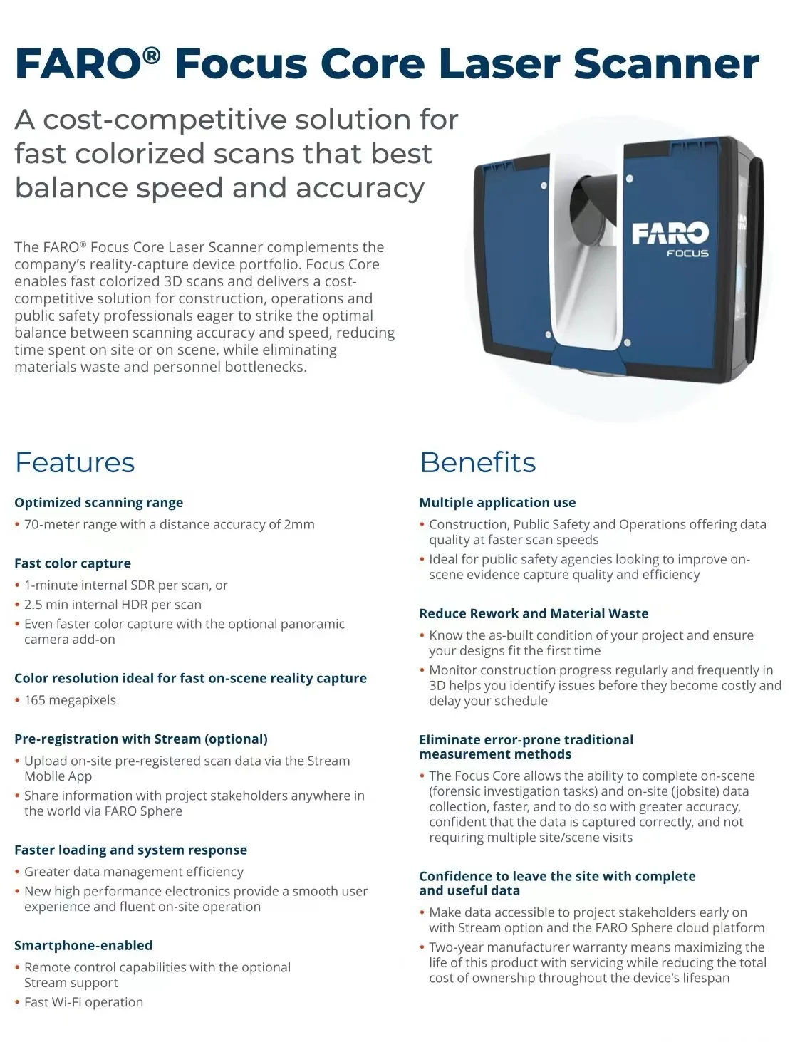 FARO Focus Core Laser Scanner - Fast Colorized 3D Scans