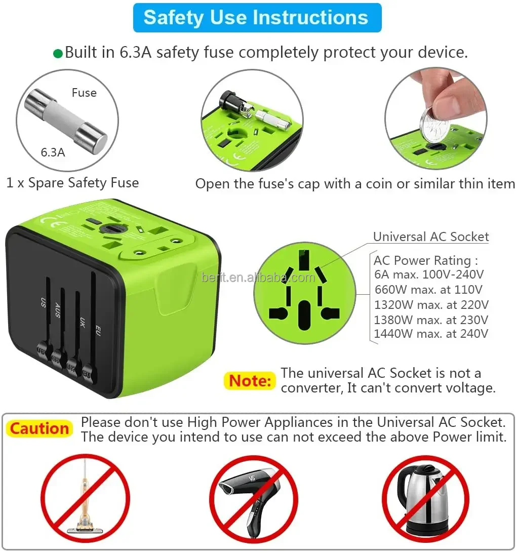 Universal Travel Adapter with USB - Worldwide AC Outlet