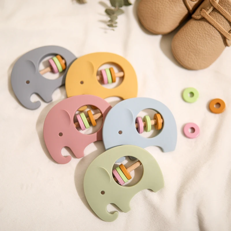 Silicone Rattle Rattle Elephant Baby Teether 100% Edible Silicone ...