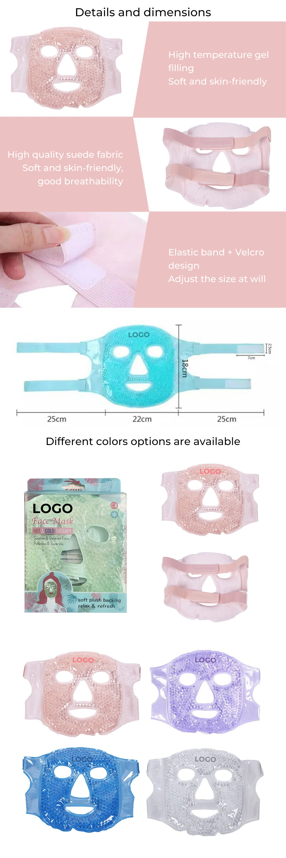 2023 Custom Hot and Cold Mask Pink Reusable Facial Gel Mask