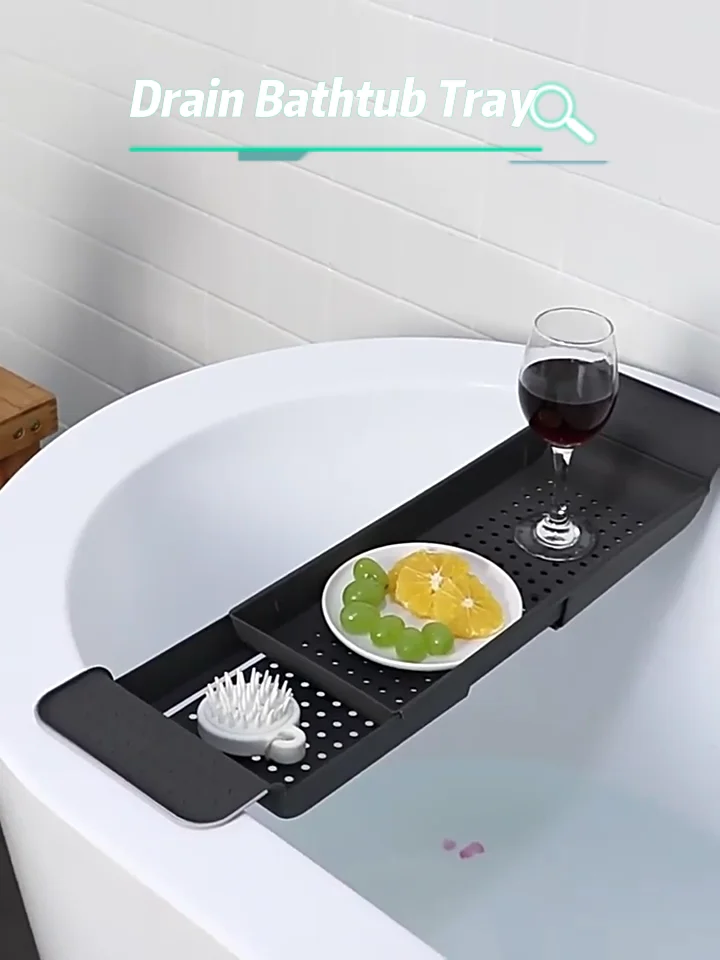 Plastic Telescopic Draining Bathtub Tray Multifunctional Storage ...