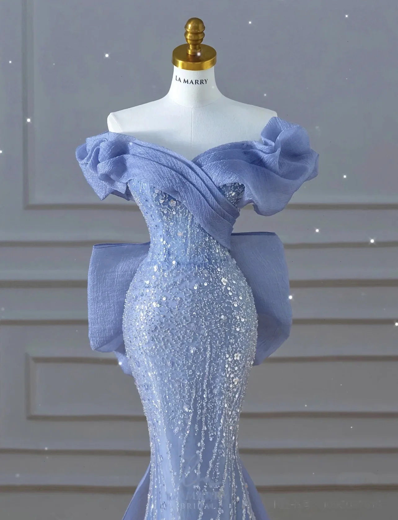 Luxury Women’s Light Blue Banquet Dress - Fishtail Mermaid Beading