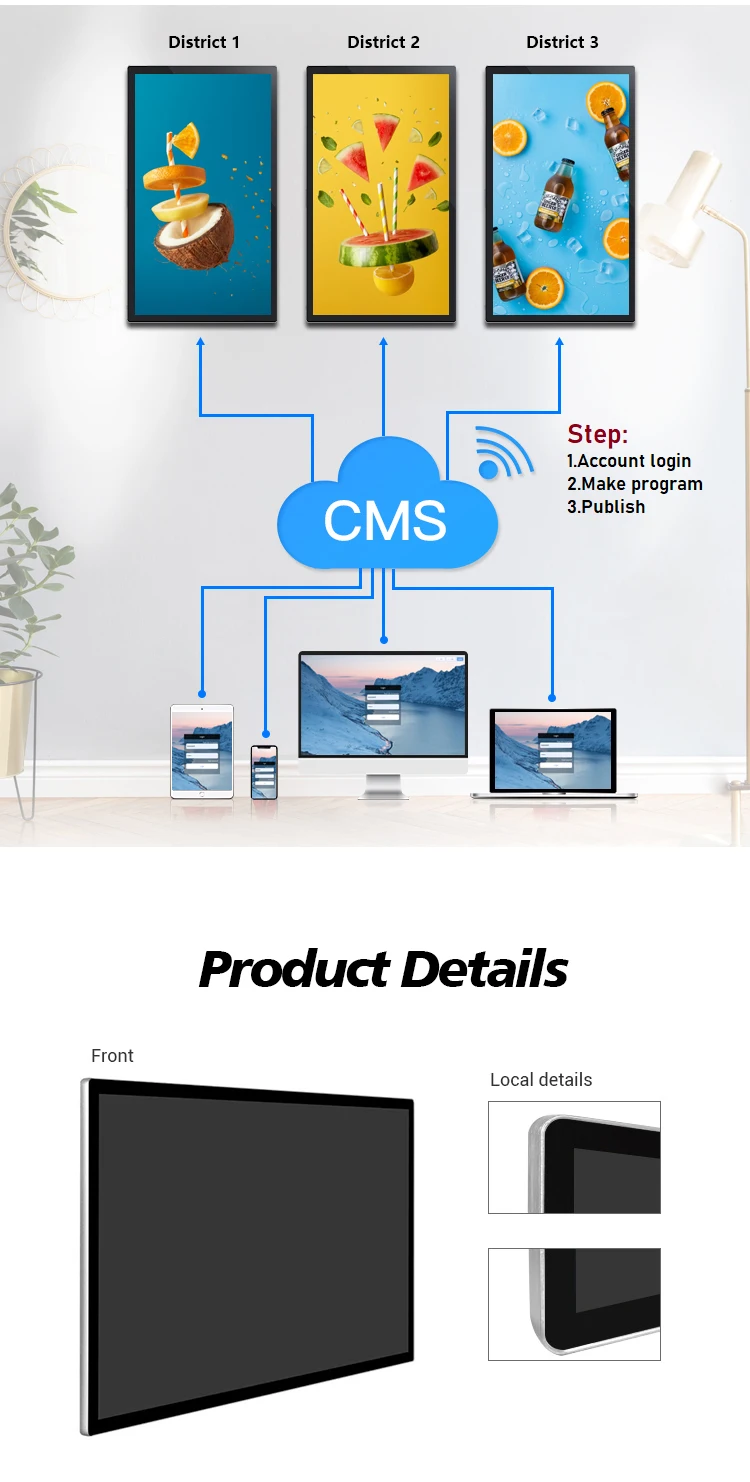 2K 4K Screen Indoor Wall Mounted Android Video Player LCD Advertising ...