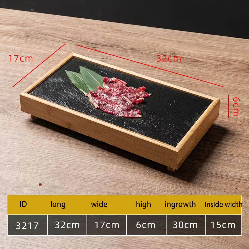 Wholesale Black Rectangle Slate Steak Plate With Wood Custom Black ...