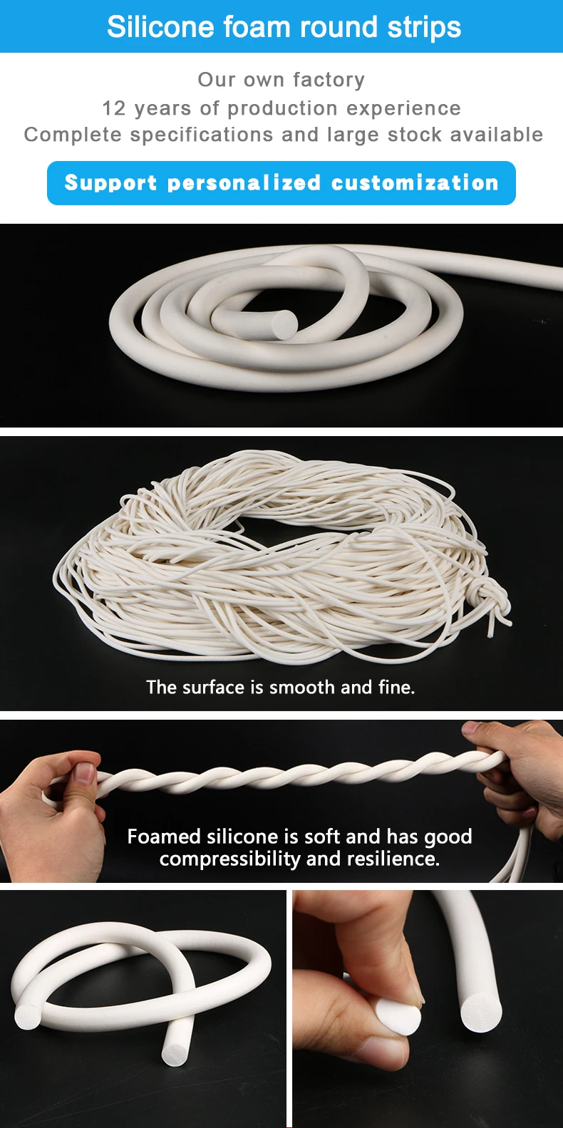 White Silicone Foam Round Strip Waterproof Sealing Strip for ...