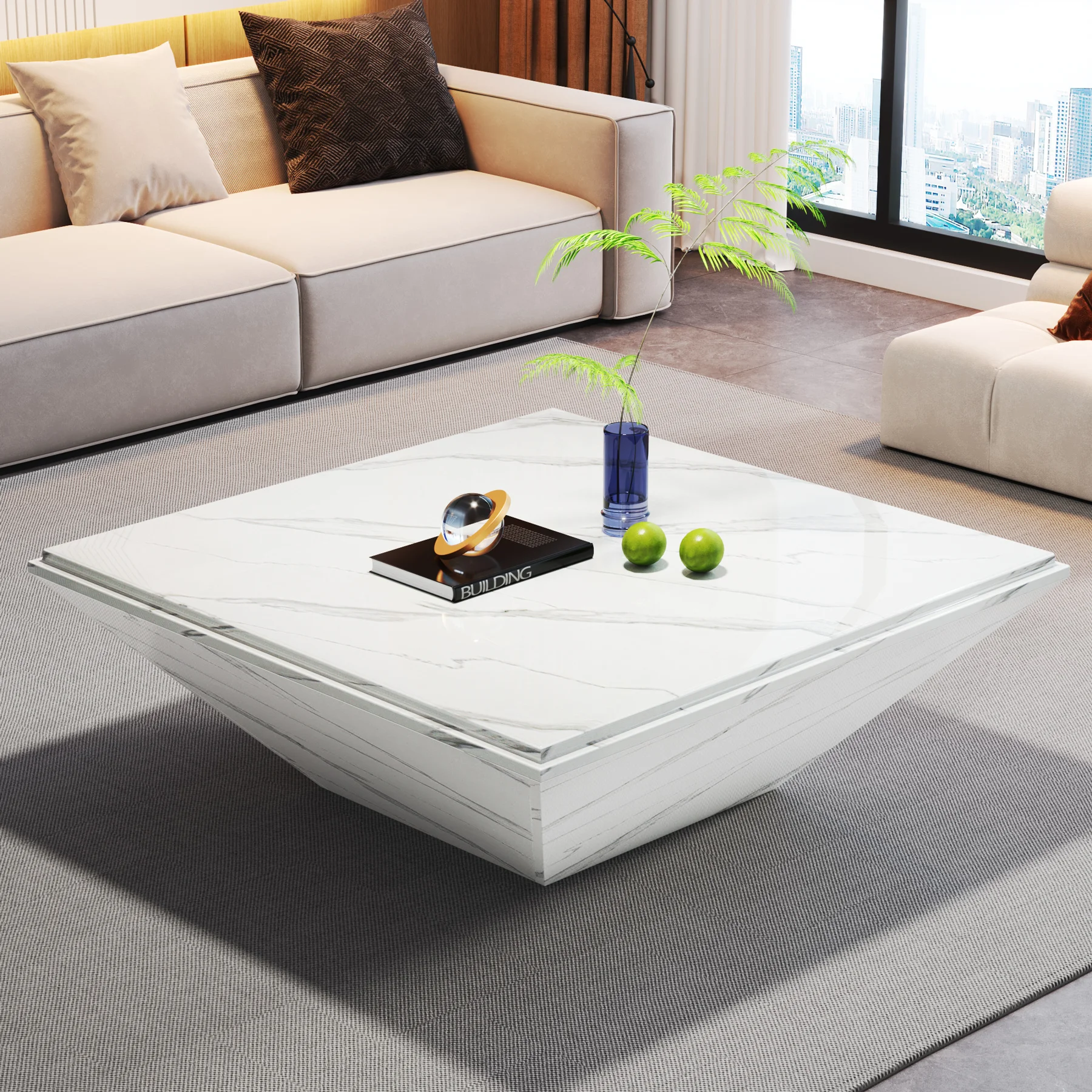 2024 Modern Luxury Coffee Table - Faux Marble & Wood
