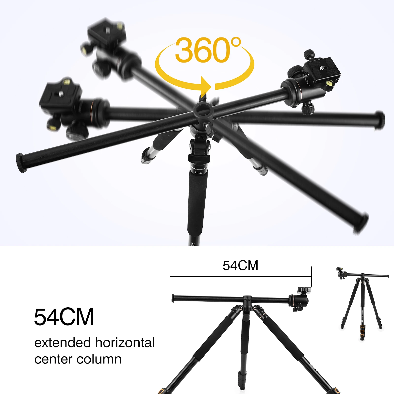 Andoer 8kg Load Aluminum Alloy Camera Tripod - Portable & Durable