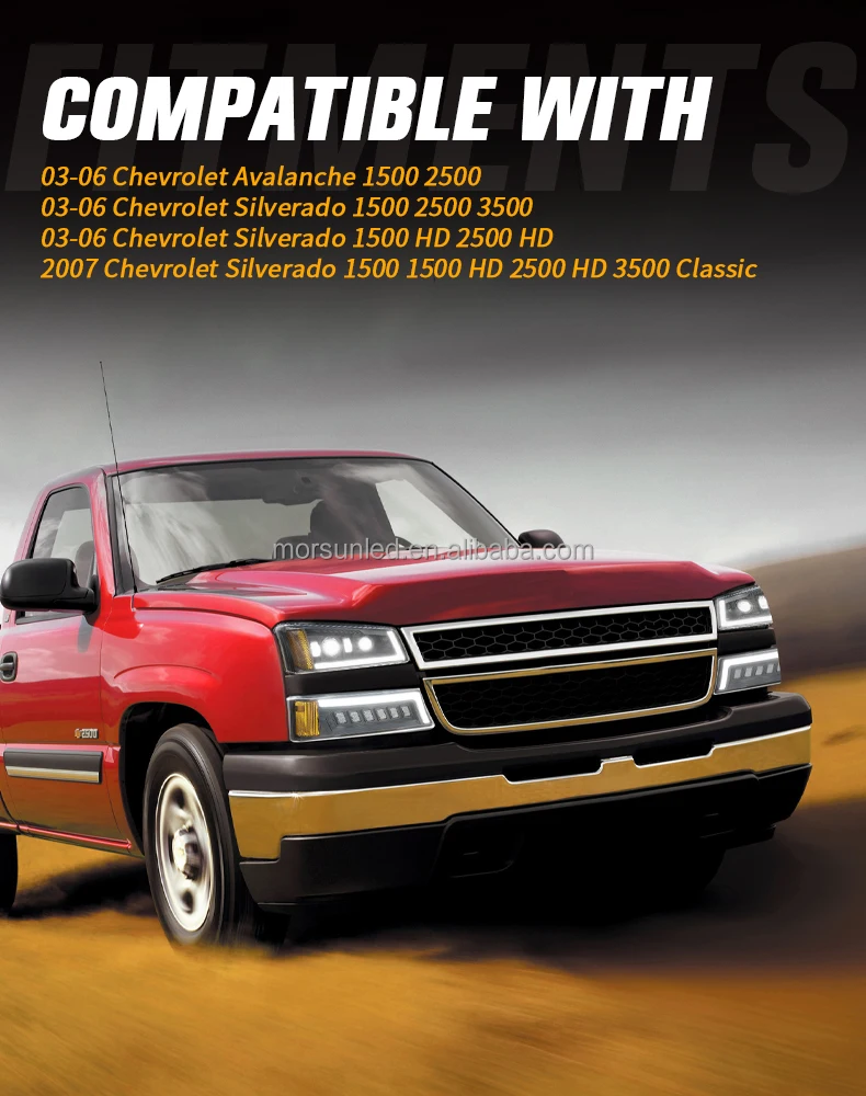 适用于2003-2006雪佛兰西尔维拉多1500配件2500 3500高清转向灯DRL发光二极管前照灯适用于03-06雪佛兰雪崩| Alibaba.com