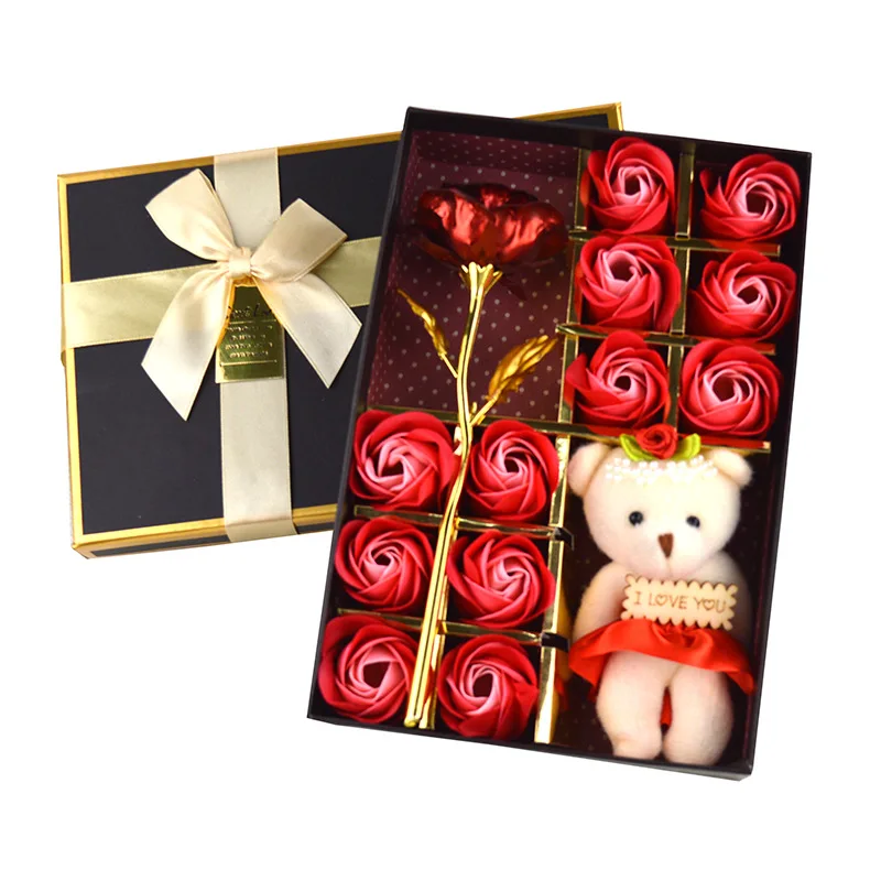 Valentine's Day Gift Box - 12 Artificial Red Rose Soaps
