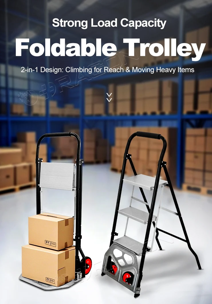 Multifunctional Ladder Hand Cart Folding Grocery Trolley Ladder Cart ...