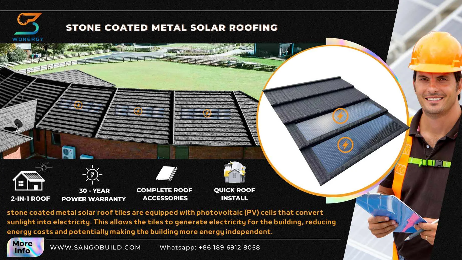 BIPV Roofing System - Solar Shingle Roof Tiles by SANGOBUILD