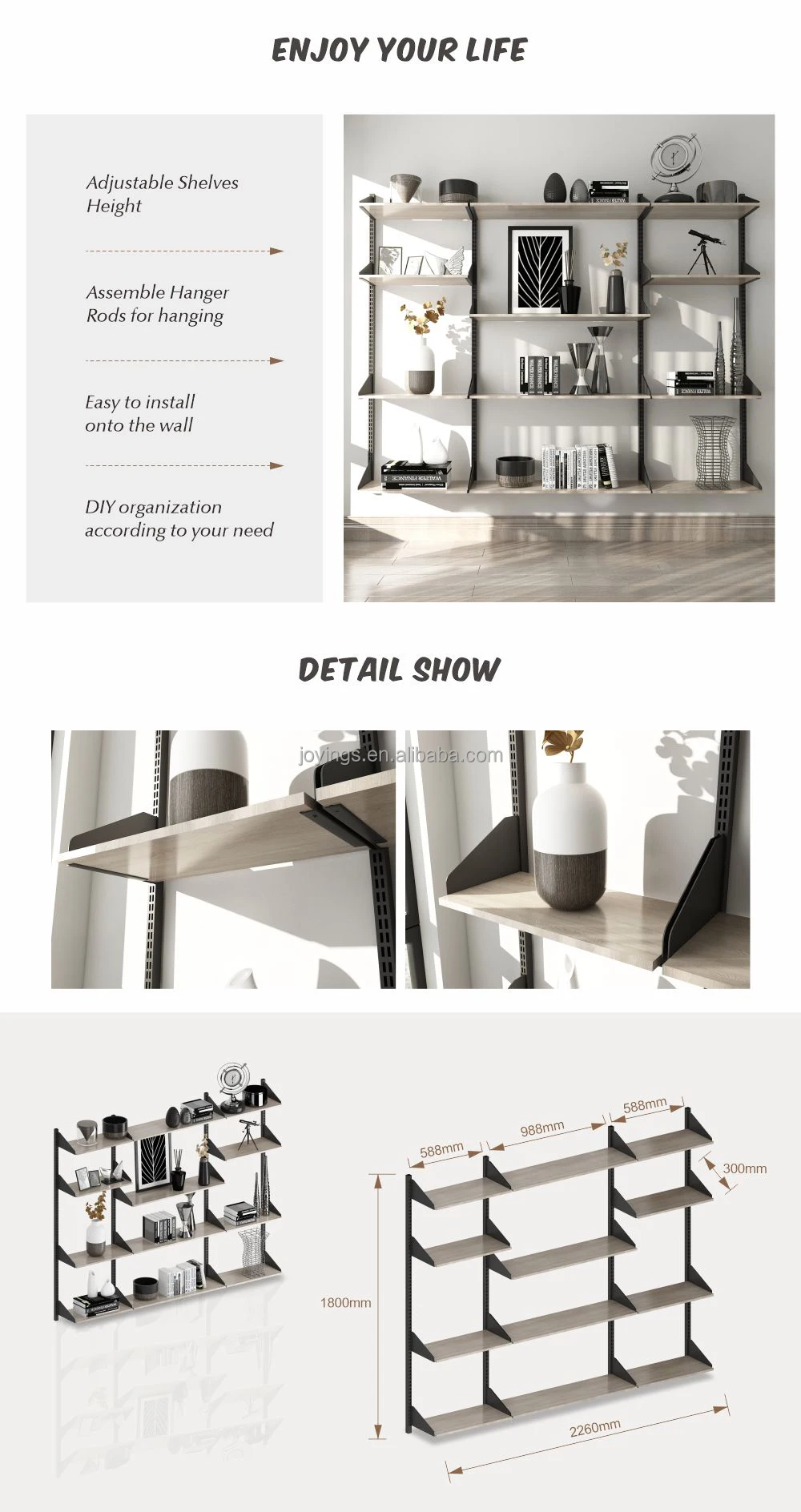 Vasagle Floating Wall Shelf Mdf I Shape Rustic Brown Display Storage ...