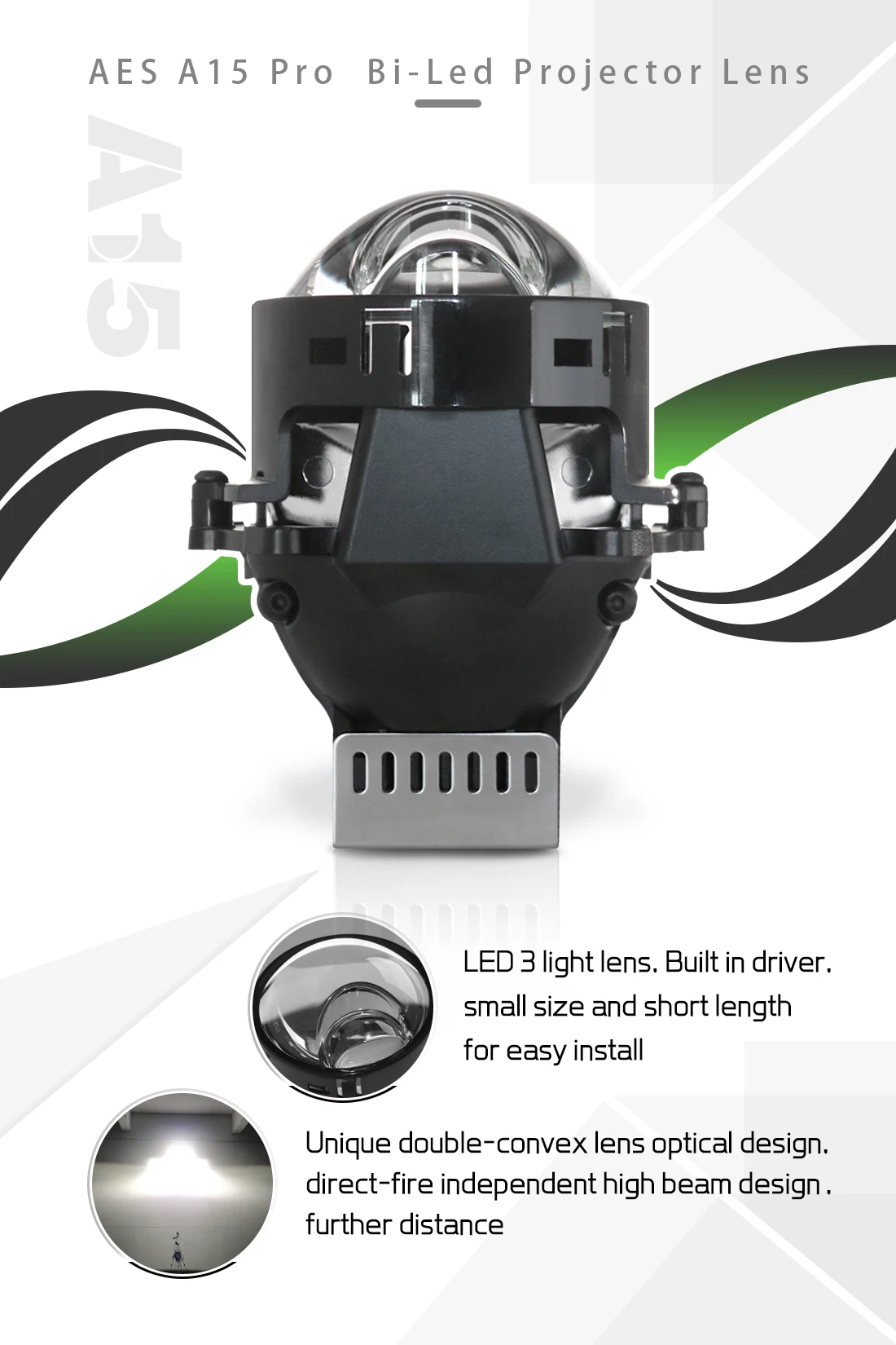 AES 3.0inch A15 Bi-Led Headlight - 6000K 55W Super Bright