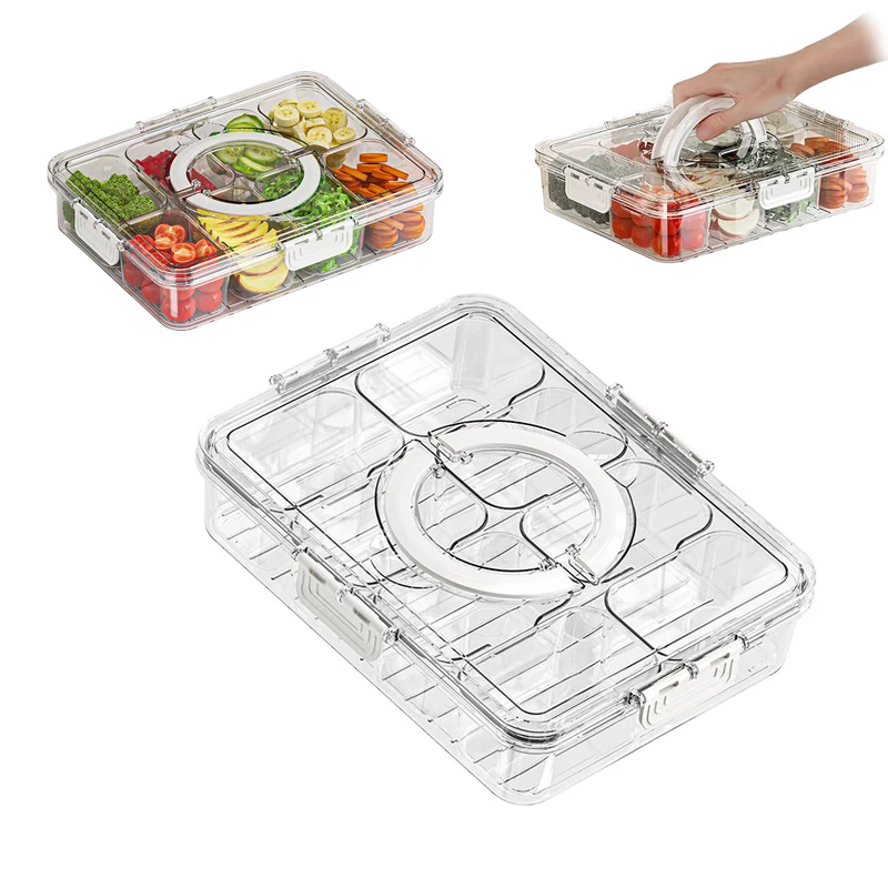 Portable Plastic Snack Box Container Snack Tray Divided Snackle Box ...