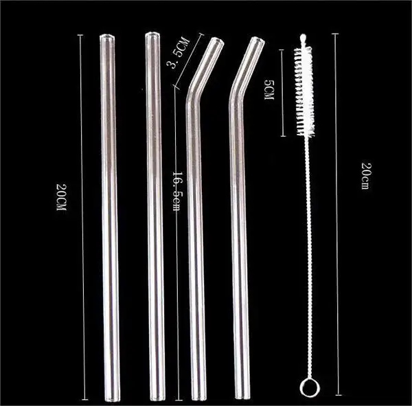 Reusable Glass Drinking Straw Sets Milkshakes Juice Drinks Smoothie Eco-Friendly Bent Straight ...