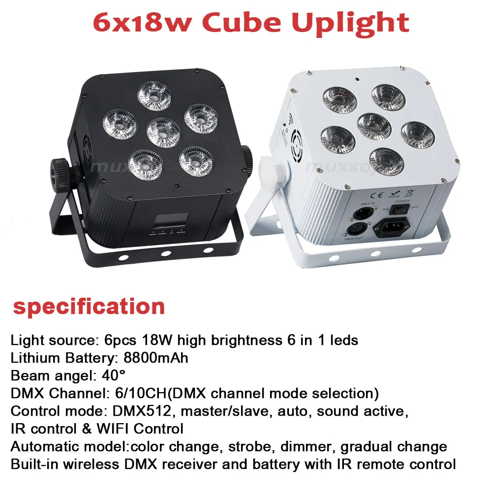 6x18w LED Wireless Battery Powered Operated Uplights 6x18W RGBAW UV 6 ...