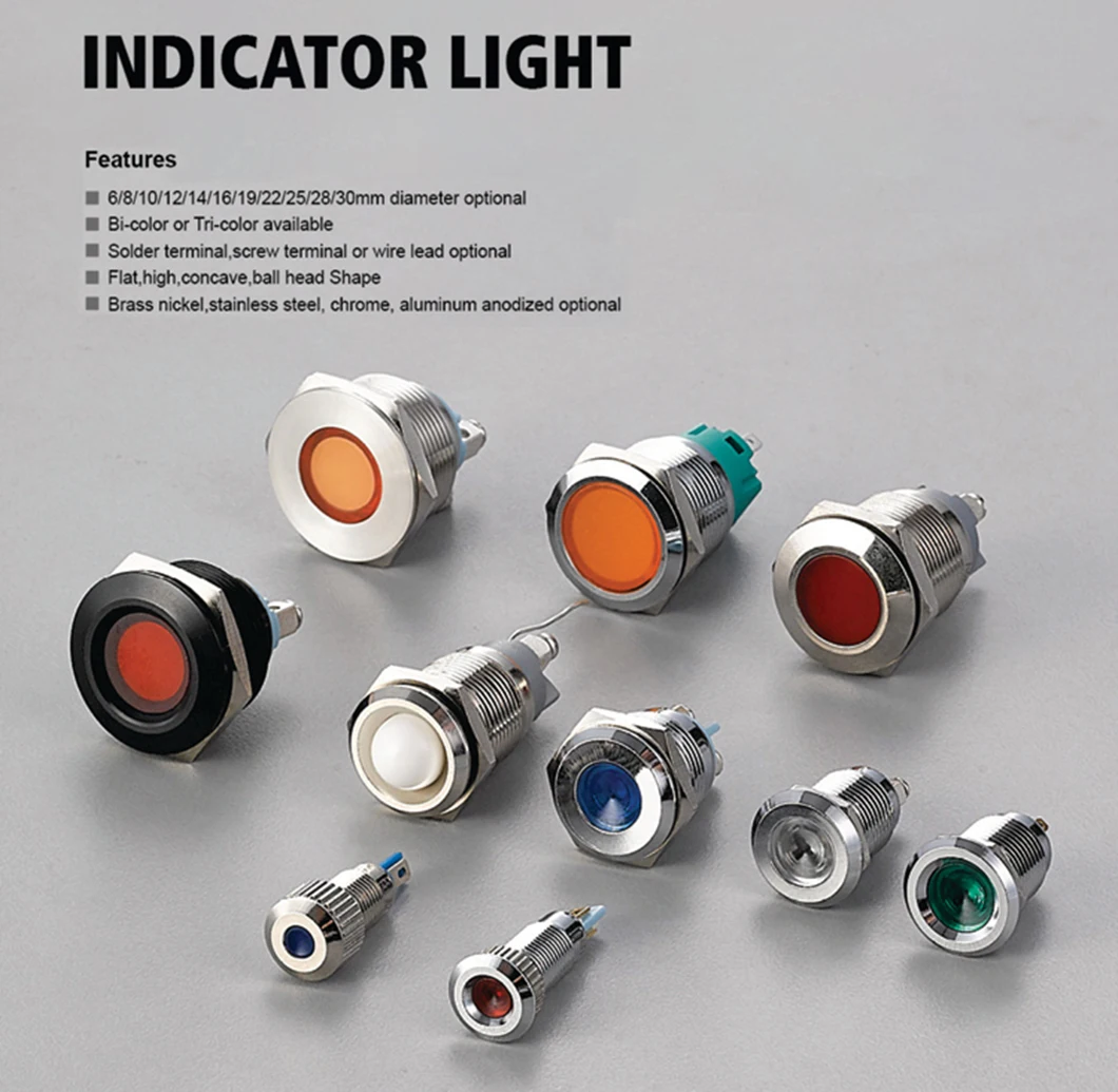 Waterproof 30mm Pilot Lamp Signal Warning Panel Dash 12v Nickel Plated ...