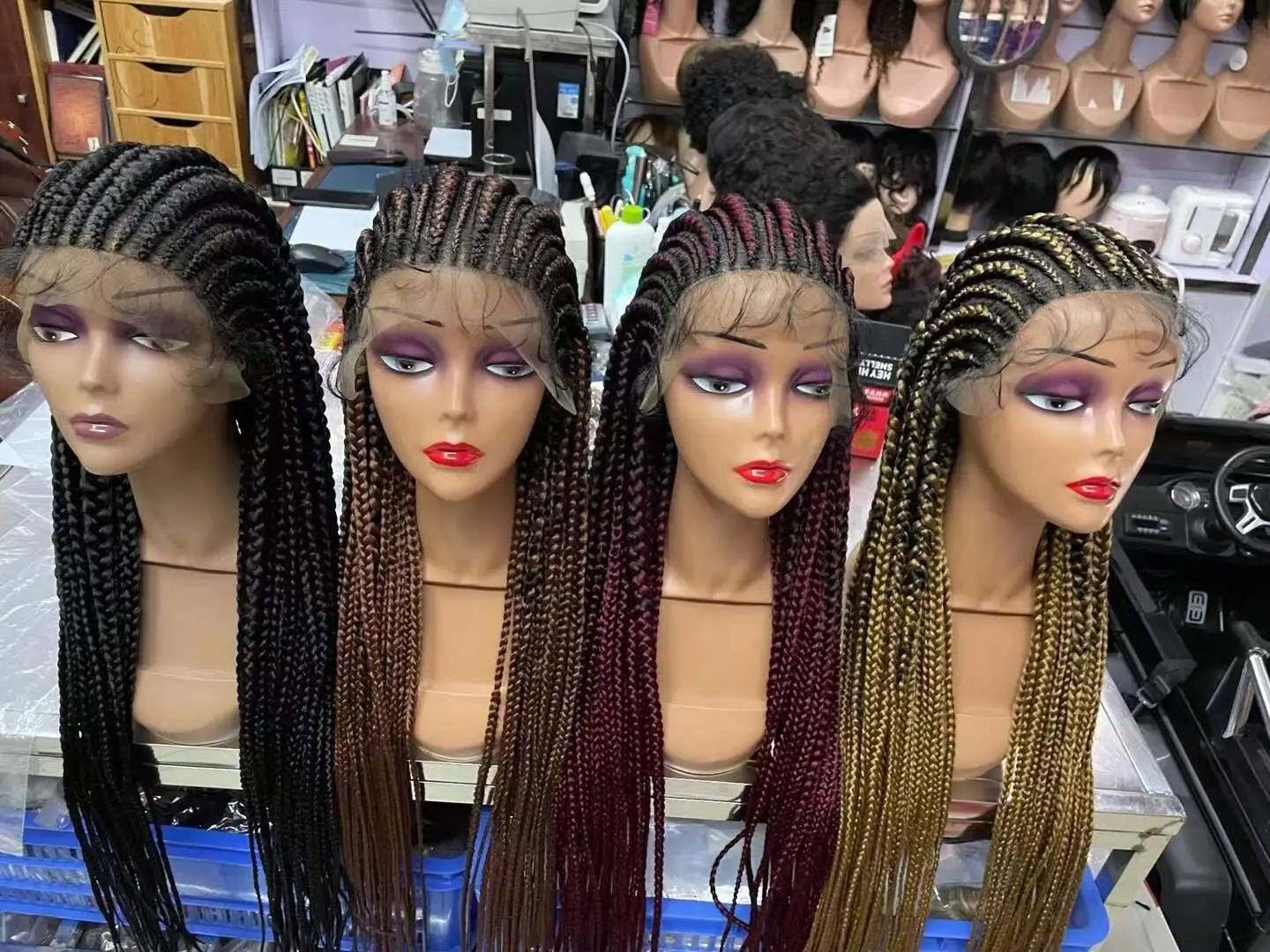 Different Styles Synthetic Full Lace Front Cornrow Braid Wigs For Black