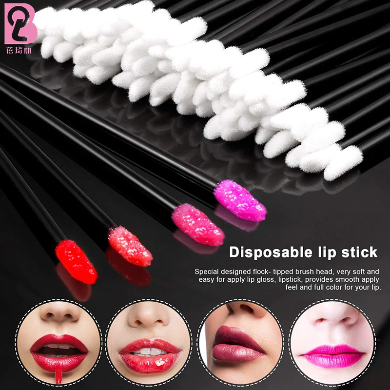 Beiqili 50pcs/bag Disposable Lip Brush,Flocking Lip Gloss Applicators ...