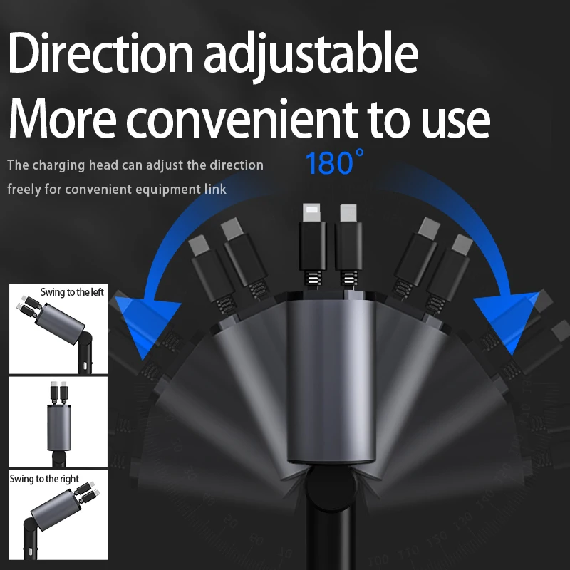 Fast Usb C Retractable Car Charger Led Digital Display 120w 4 In 1 Quick Adapter 2 Port Type C ...