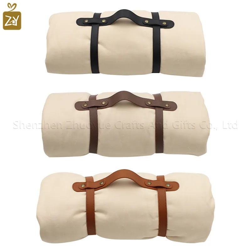 Pu Leather Handle Outdoor Picnic Blanket Carry Strap Camping Travel Rug ...