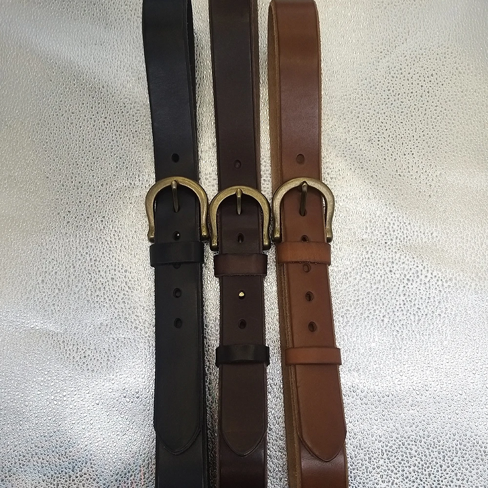 Copper Circular Buckle Circular Hole Full Grain Leather Vintage Belt ...