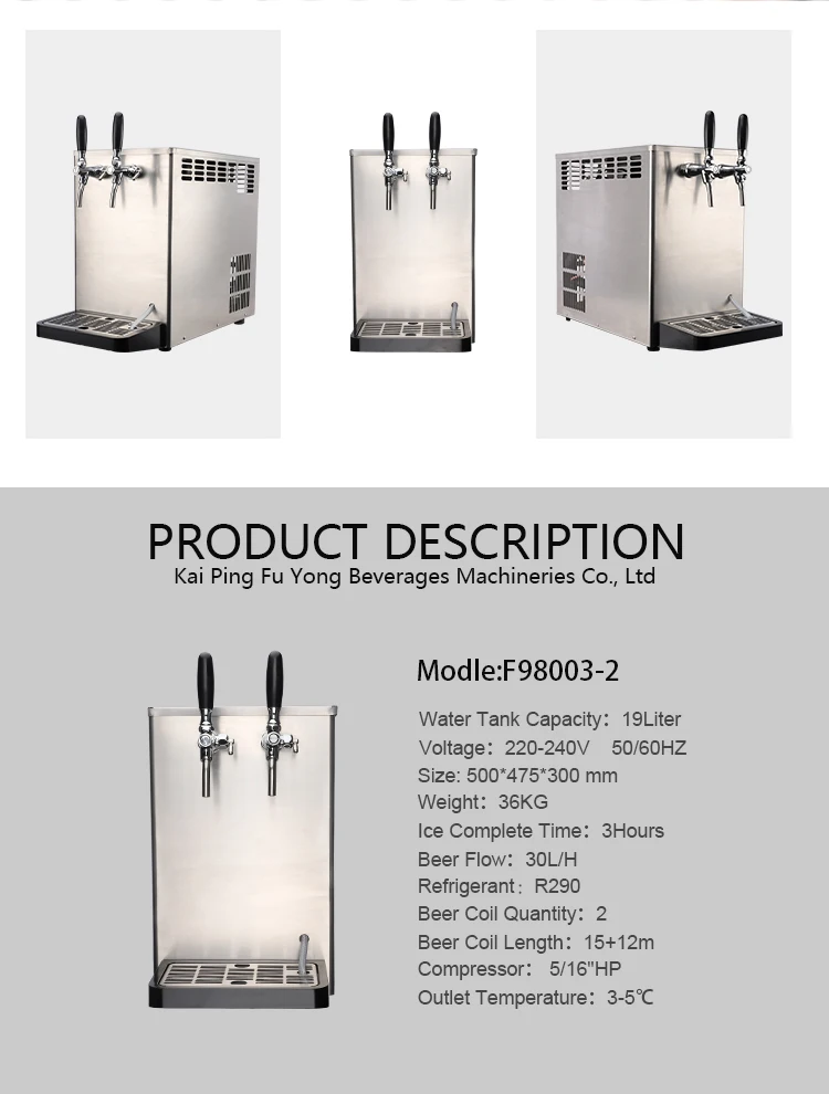 2 Tap Table Beer Kegerator Machine Countertop Beer Cooler Dispenser ...