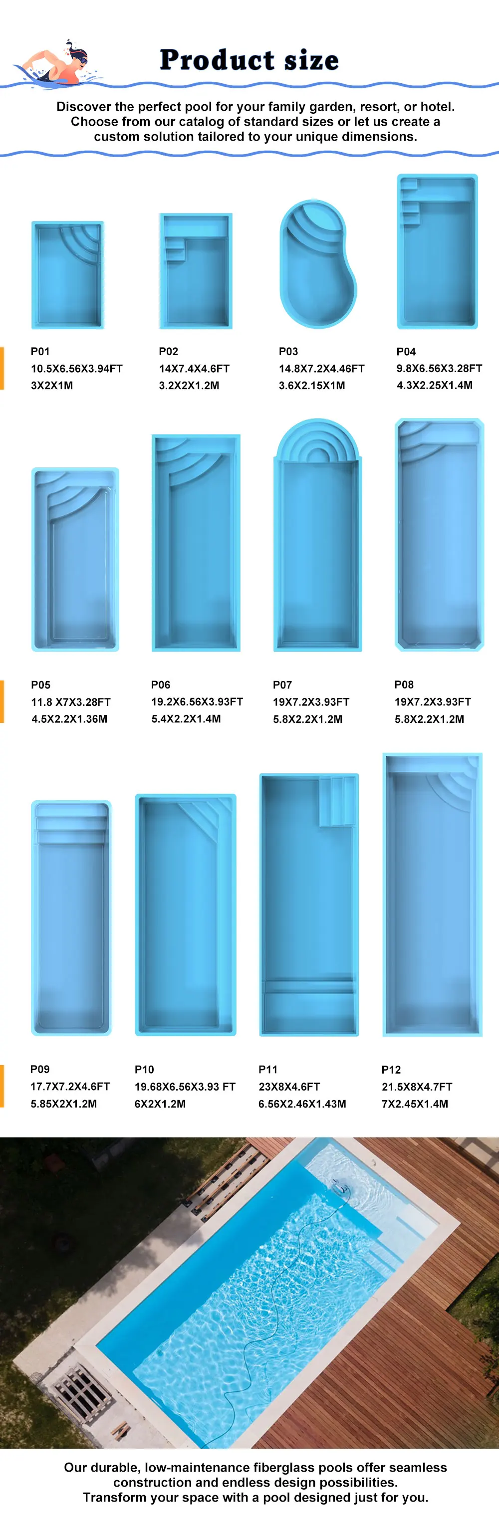 Garden Family House Fiberglass Inground Swimming Pool Kit Equipment Complete Set Outdoor Jacuzzi ...