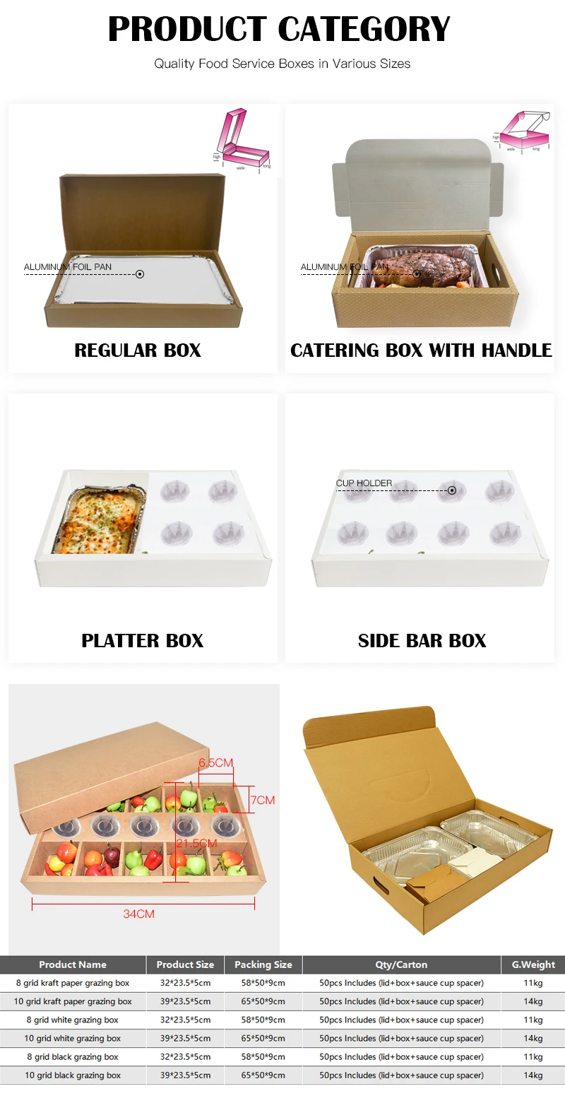Custom Triple Dessert Platter Food Catering Box Party Tacos Kraft Paper ...