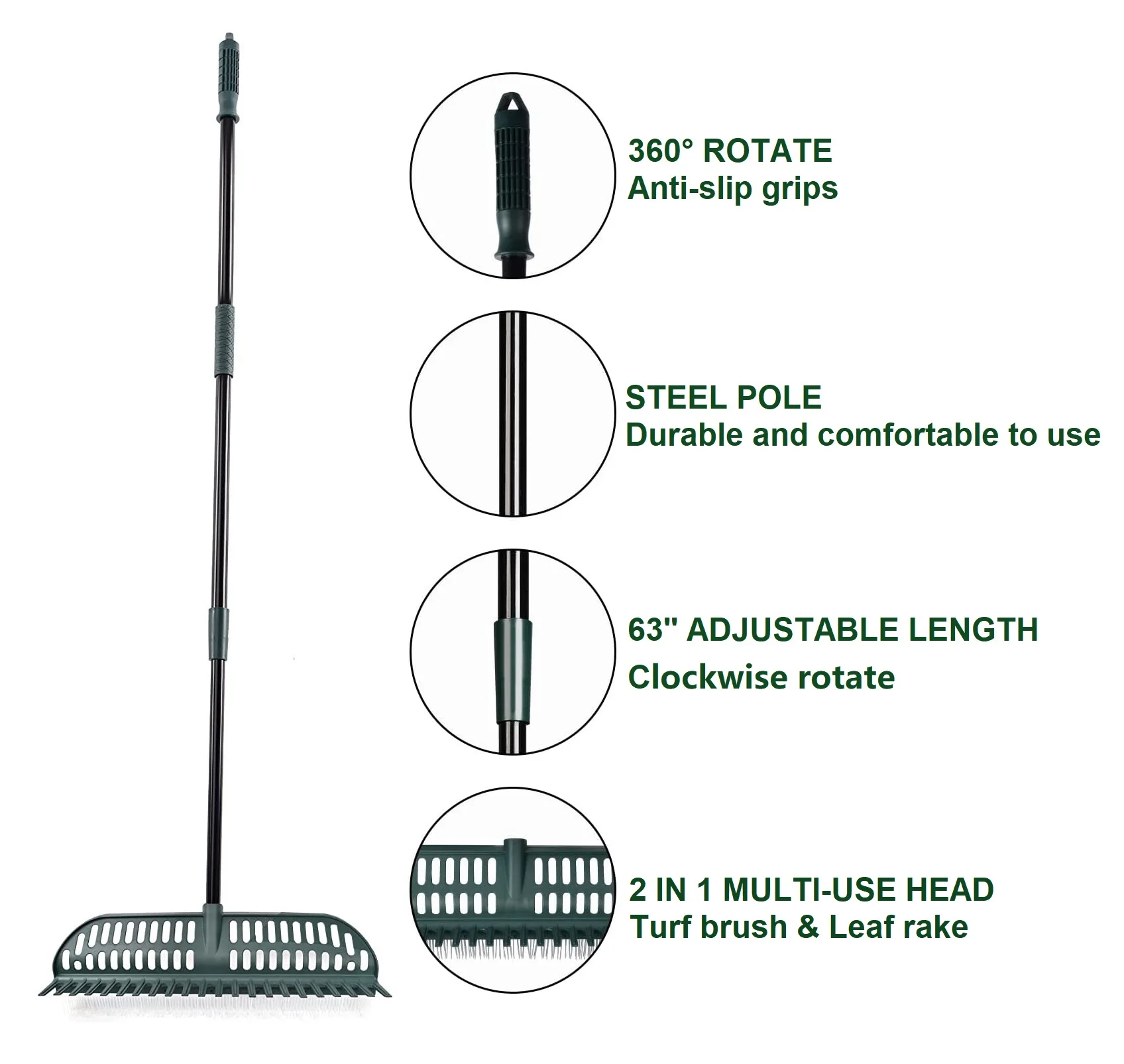 2 In 1 Adjustable Telescopic Steel Handle Artificial Grass Turf Lawn ...