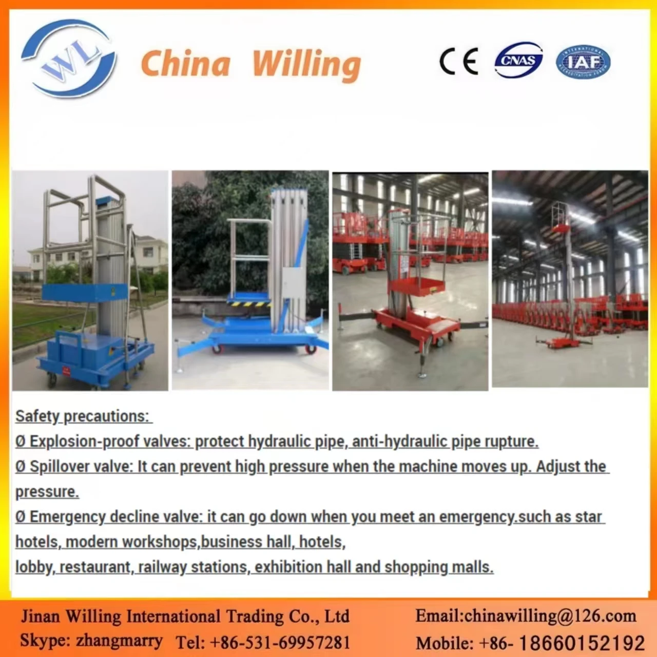 Aluminium Lift/electric Manlift Hydraulic Lifting Table Single Mast ...