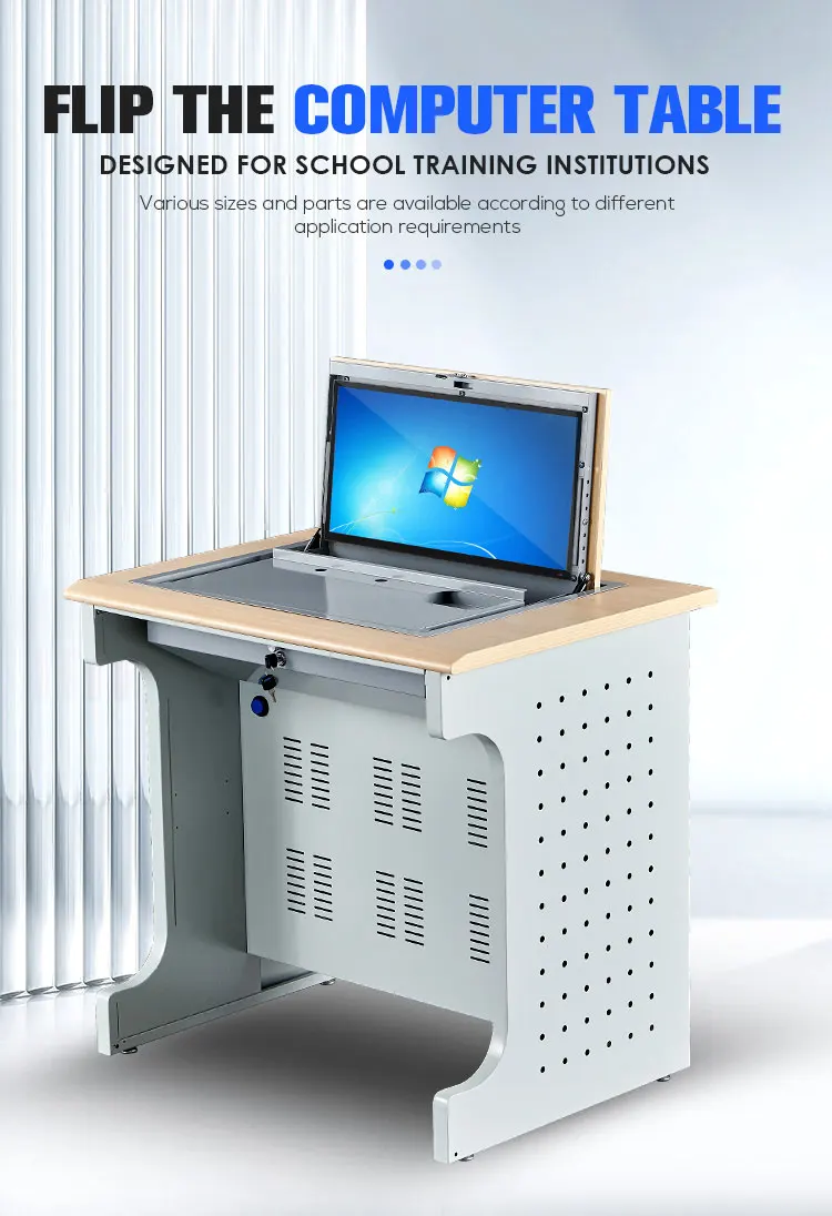 Flip Top Lockable Lcd Holder Wood Top Teacher Students Table Recessed ...