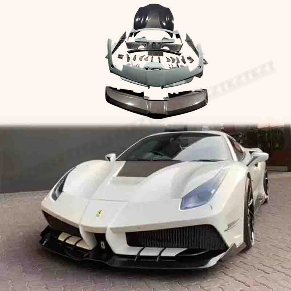For Ferrari 488 MS Style Carbon + FRP Body Kits 27PCS FB/RB/FF/HD/KITS ...