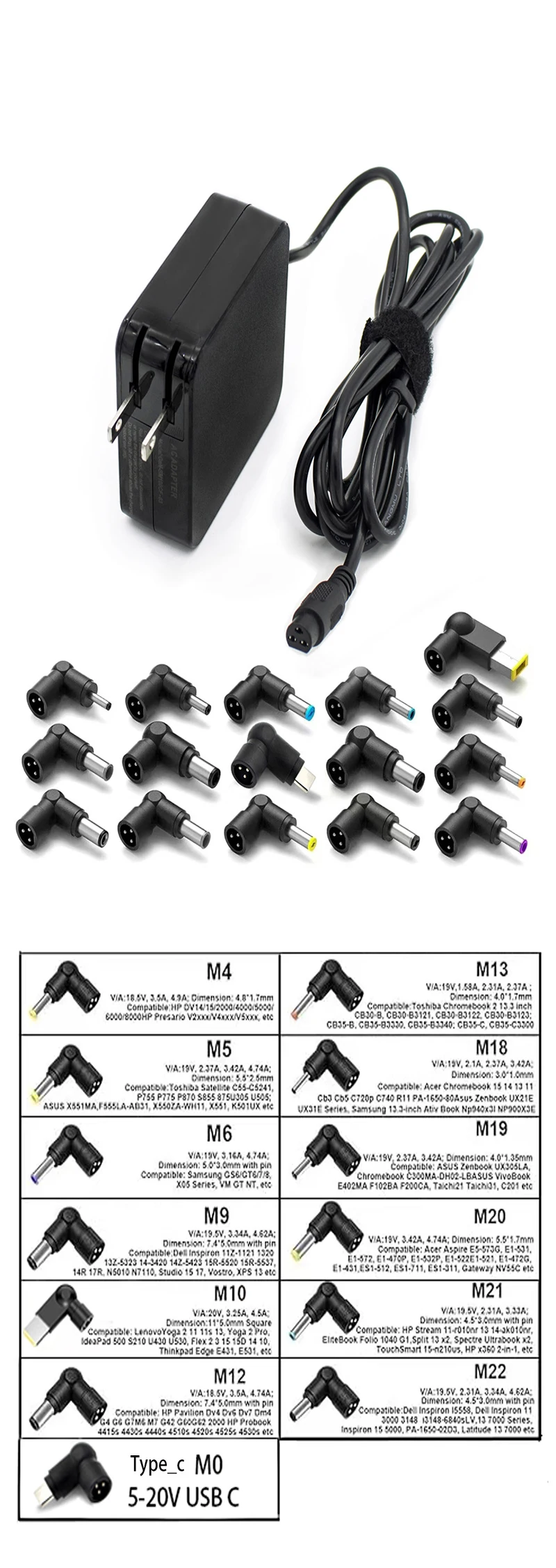 100W Universal Interchangeable Plug Power Adapter US EU UK 3A 5A 9V 15V ...