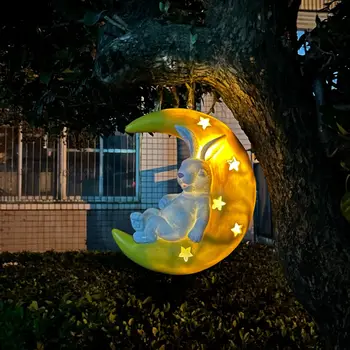 2024 Cute Resin Rabbit Lying Solar Led Moon Lamp Sleeping Garden Statue ...