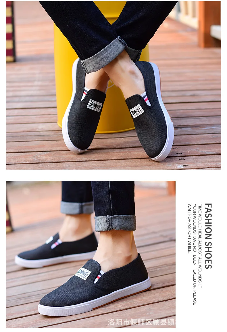 Washed Denim Upper Cheap Men's Fashion Sneakers Slip On Flats Shoes ...