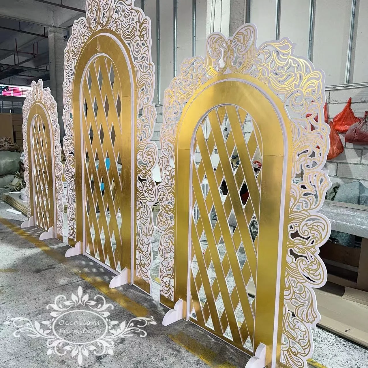PVC Gold Acrylic Wedding Arch Backdrop Events Decor Wall Set up Stage