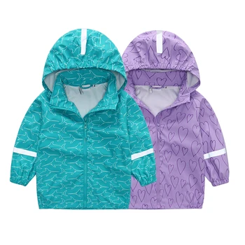Kids Waterproof Pu Rain Jacket Cartoon Shark Print Hooded Lightweight ...