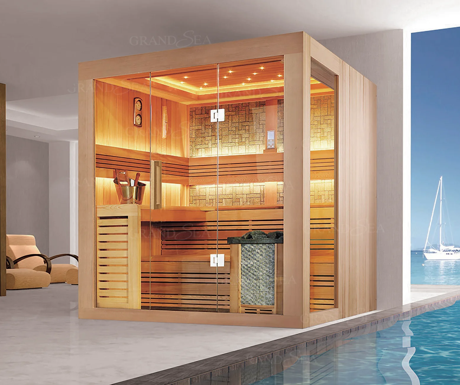 Outdoor Wooden Hemlock Far Infrared Steam Sauna Room Multi-person ...