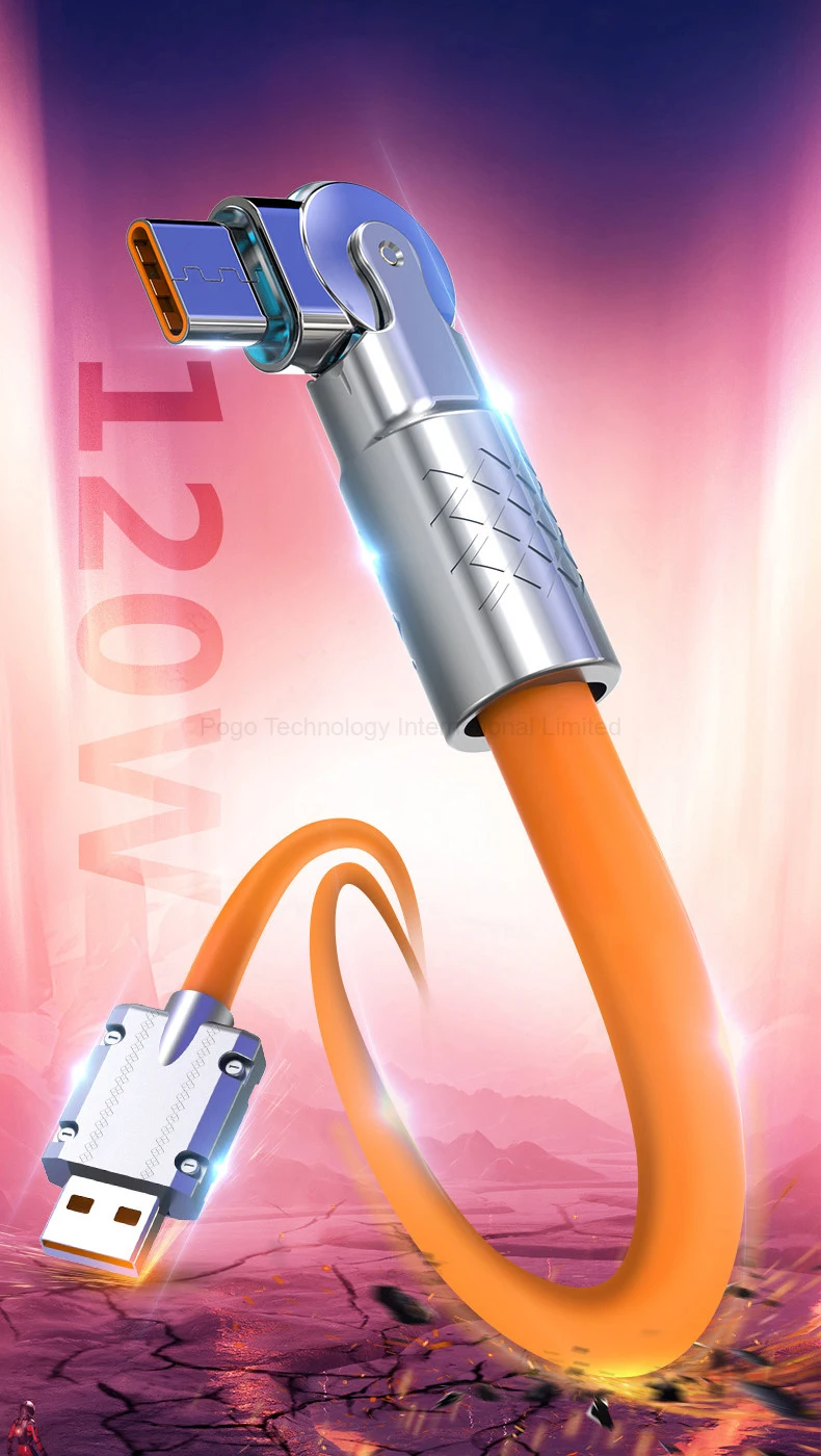 180 Degree Rotatable Connector With Light 120w Super Fast Charging Type ...