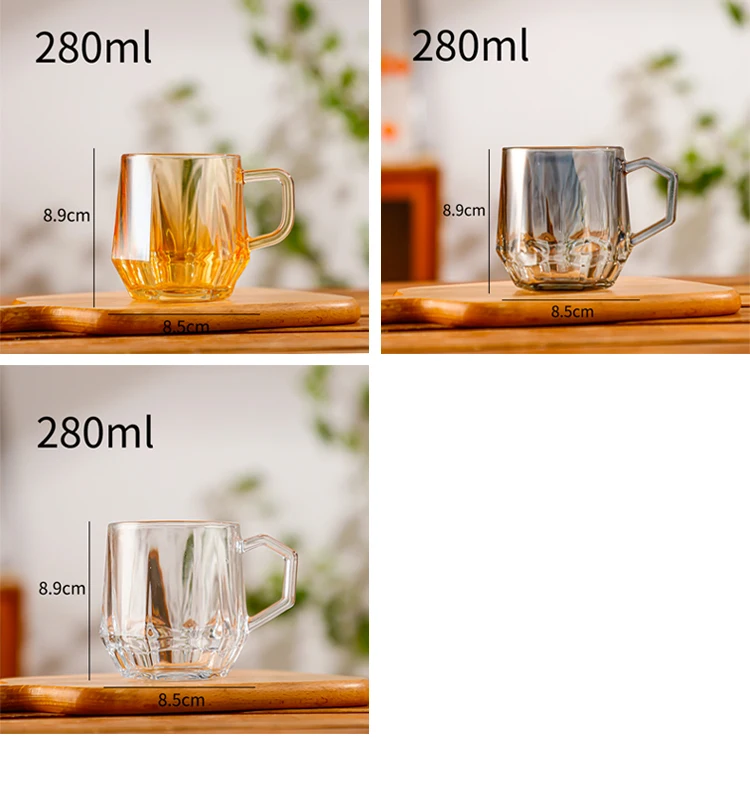 High Quality 280ml Six Sided Glass Cup Coffee Water Tea Mugs Glassware ...