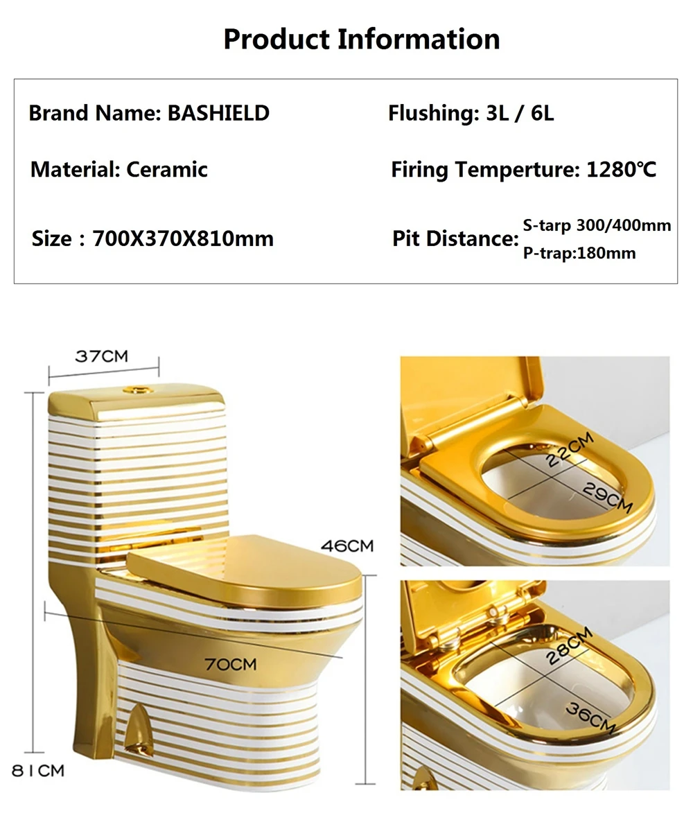 Luxury Design Bathroom Golden Wc One Piece Flushing Gold Toilet For ...