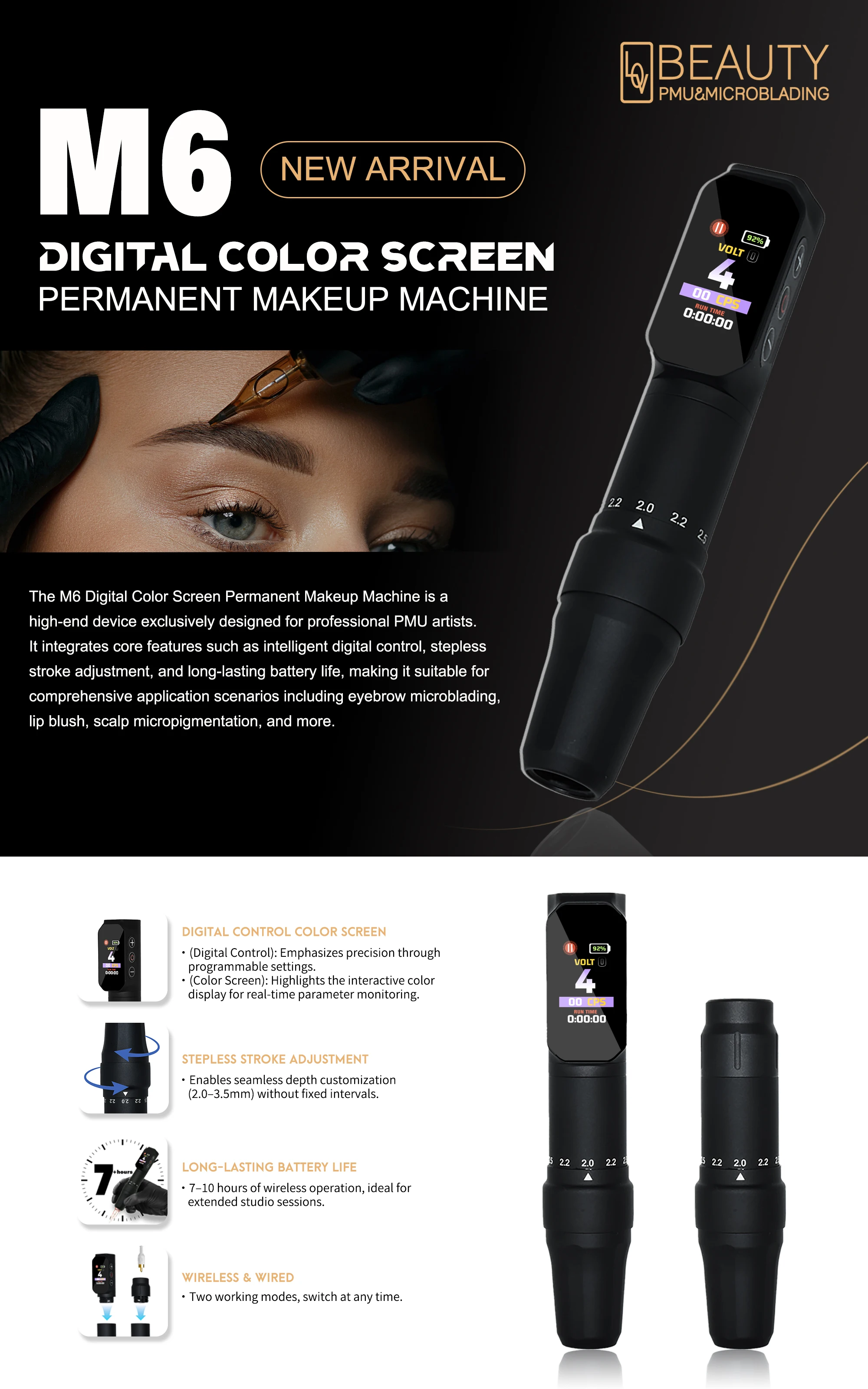 Stepless Stroke Adjustment Wireless PMU Gun Long-Lasting Battery Life ...